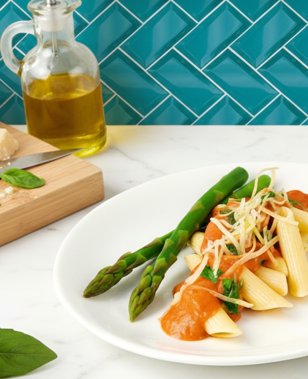 Pluma con crema de tomate y espárragos – Recetario Toscana